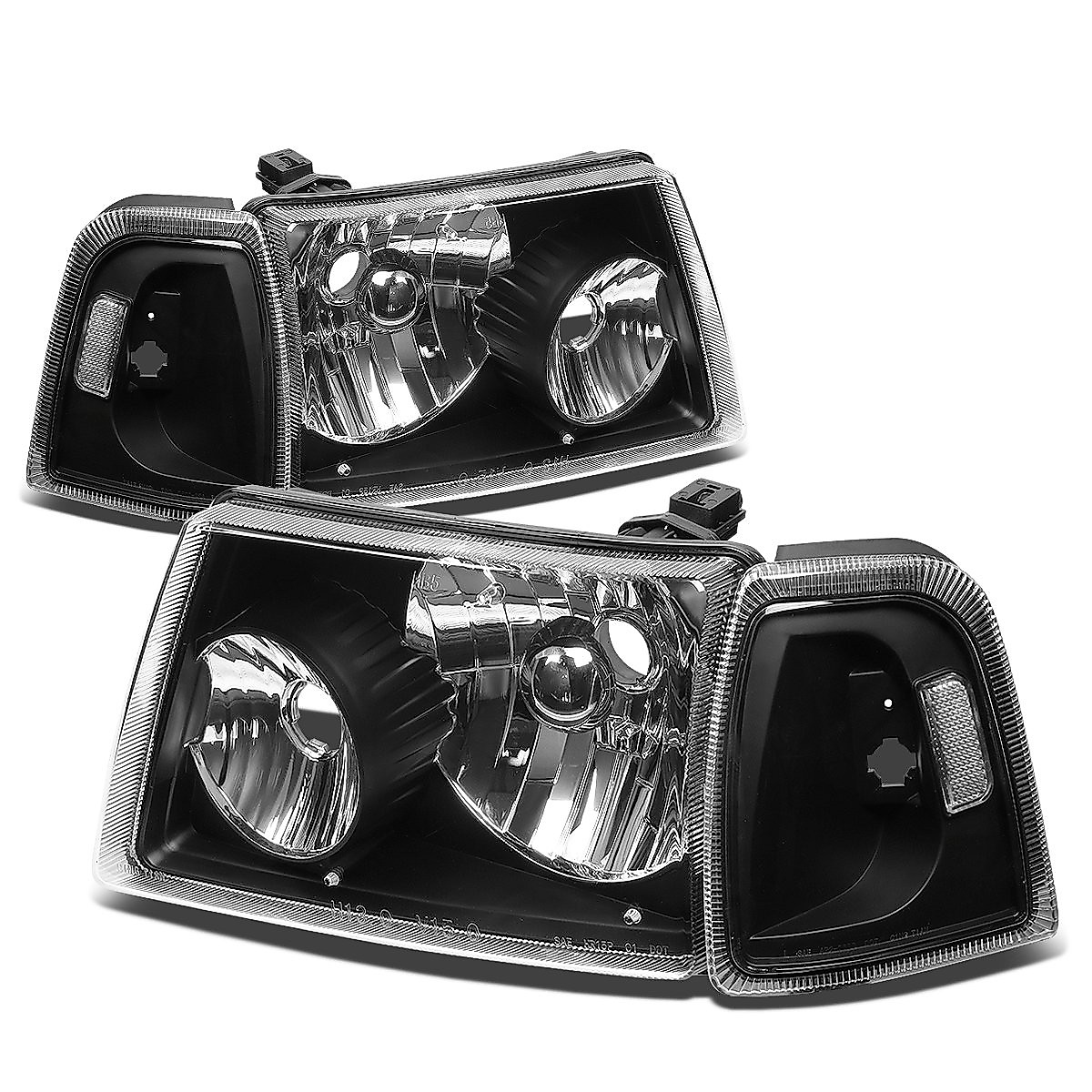 Auto Dynasty [Halogen Model 4Pcs Factory Style Headlight Lamps and Parking Lights Compatible with Ford Ranger 2001-2011, Driver and Passenger Side, Black Housing Clear Corner