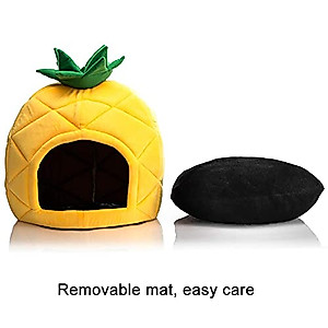 Hollypet Cozy Pet Bed, Warm Cave Nest Sleeping Bed Pineapple Shape Puppy House for Cats, Yellow