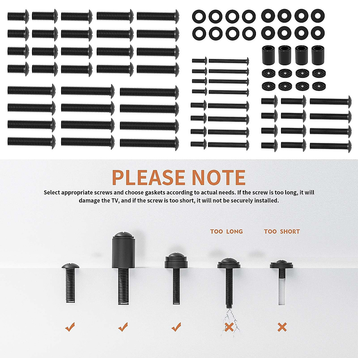 TV Mount Screws Universal TV Installation Hardware Kit Includes M4 M5 M6 M8 TV Sets Screws and Spacers for Samsung, Vizio, LG, TCL, Sony, Sharp, Philips, Panasonic & More Up to 100" HTA001