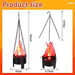 Macarrie 3 Pcs LED Fake Fire Flame Hanging Lamp Decoration 110v 3D Artificial Flickering Flame Campfire Realistic Flame Hanging Cauldron Light Decor for Halloween Christmas Party Festival Night Clubs