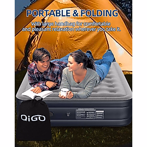QIGO Air Mattress Queen Size with Chargeable Battery Built in Pump, Blow up Mattress for Camping, Home and Guests, Quick Self Inflating Air Bed, Colchon Inflable - Portable, Comfortable and Durable
