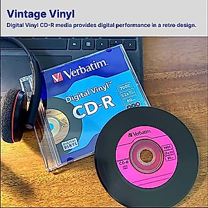 Verbatim CD-R Blank Discs 700MB 80min 52X Recordable Disc for Data and Music with Digital Vinyl Surface - 10pk Bulk Box Blue/Green/Orange/Pink/Purple