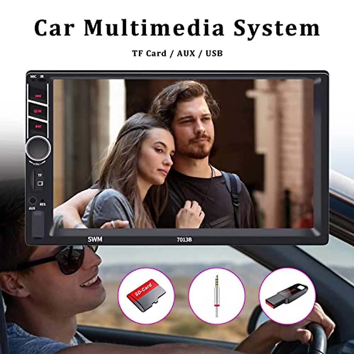 Double Din Car Stereo Compatible with Apple Carplay CAMECHO 7 Inch HD Touchscreen Radio with Bluetooth and Backup Camera, Remote Control, Phone Mirror Link,USB TF AUX Input, SWC, FM Audio Receivers