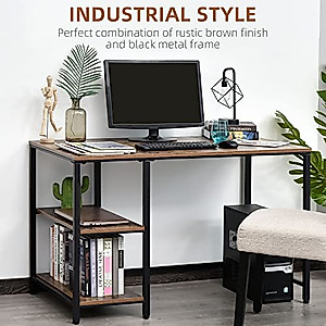 HOMCOM 47" Modern/Industrial Computer Writing Desk with 2 Storage Shelves for Home Office, Study, or Game Room