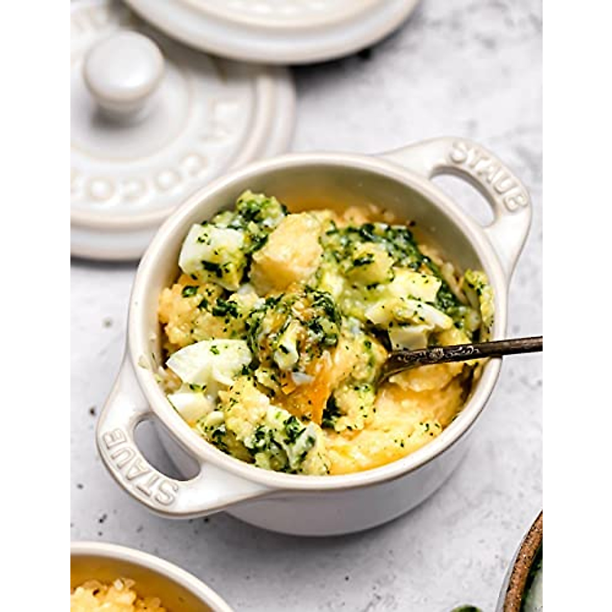 STAUB Ceramics Mini Round Cocotte Set, 3-piece, Rustic Ivory