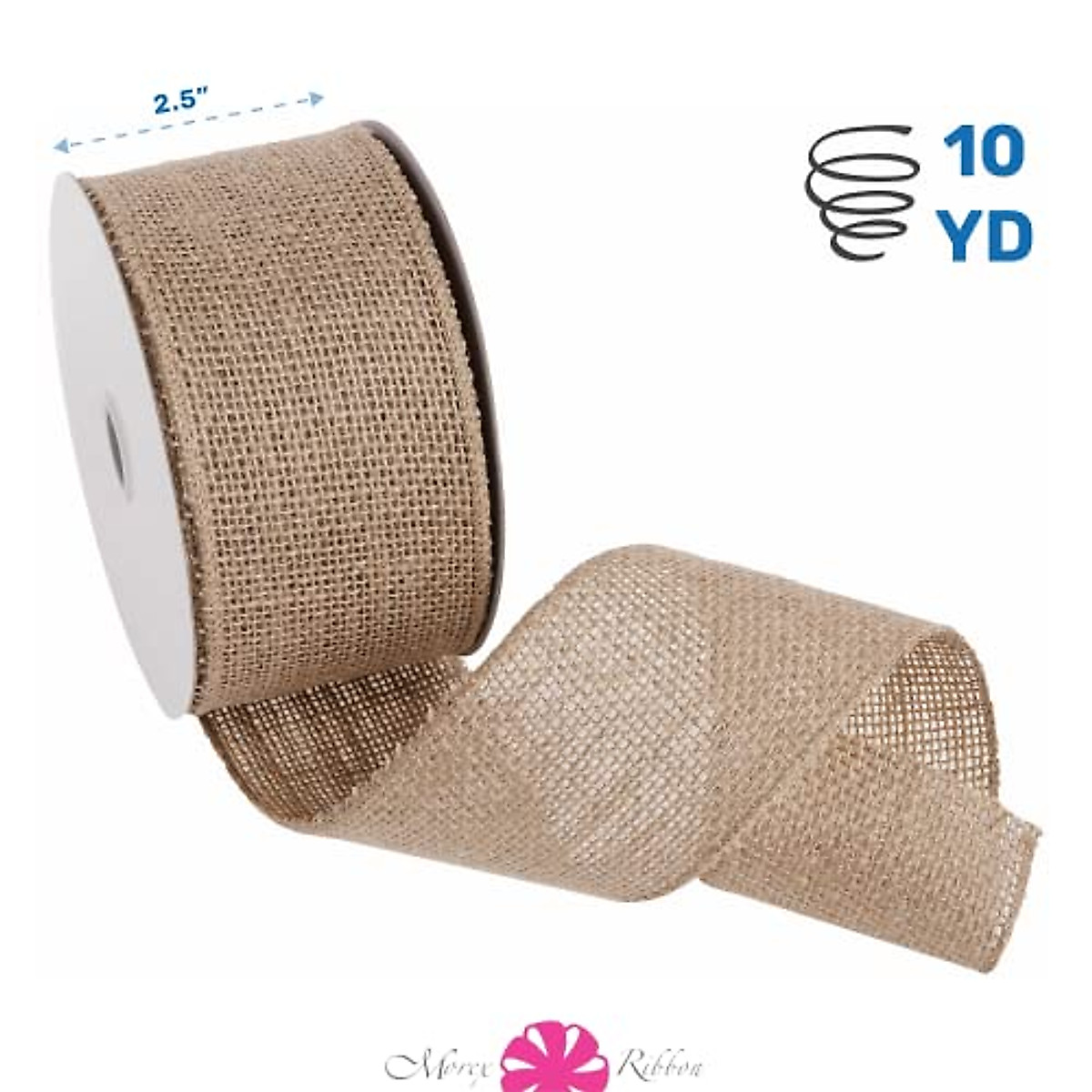 Morex Ribbon 1252.60/10-004 Burlap 2.5" X 10 YD Jute Wired Ribbon, Natural, Arts & Crafts Burlap Roll for Wedding Decor and Farmhouse Christmas Decor, Rustic Christmas Decorations Indoor Home Decor