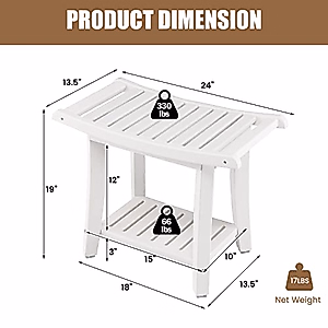 COSTWAY Shower Bench for Inside Shower, Waterproof Shower Seat Stool with Storage Shelf for Shaving Legs and SPA, Bath Shower Chair for Seniors Adults Disabled (Creamy White)