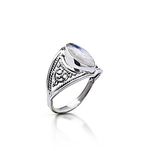 Koral Jewelry Moonstone Vintage Gipsy Ethnic Ring 925 Sterling Silver US Size 6 7 8 (7)