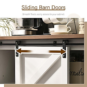 Farmhouse Coffee Bar Cabinet, 58”Kitchen Coffee Bar Cabinet with Storage, White Coffee Bar with Sliding Barn Door for Dinning Room, Living Room