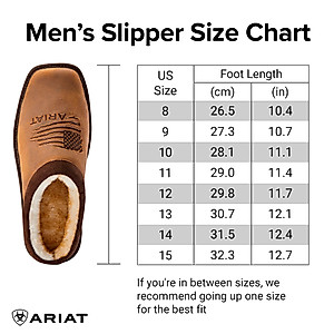 ARIAT Men's House Slippers, Patriot Square Toe, Leather with Faux Shearling Lining