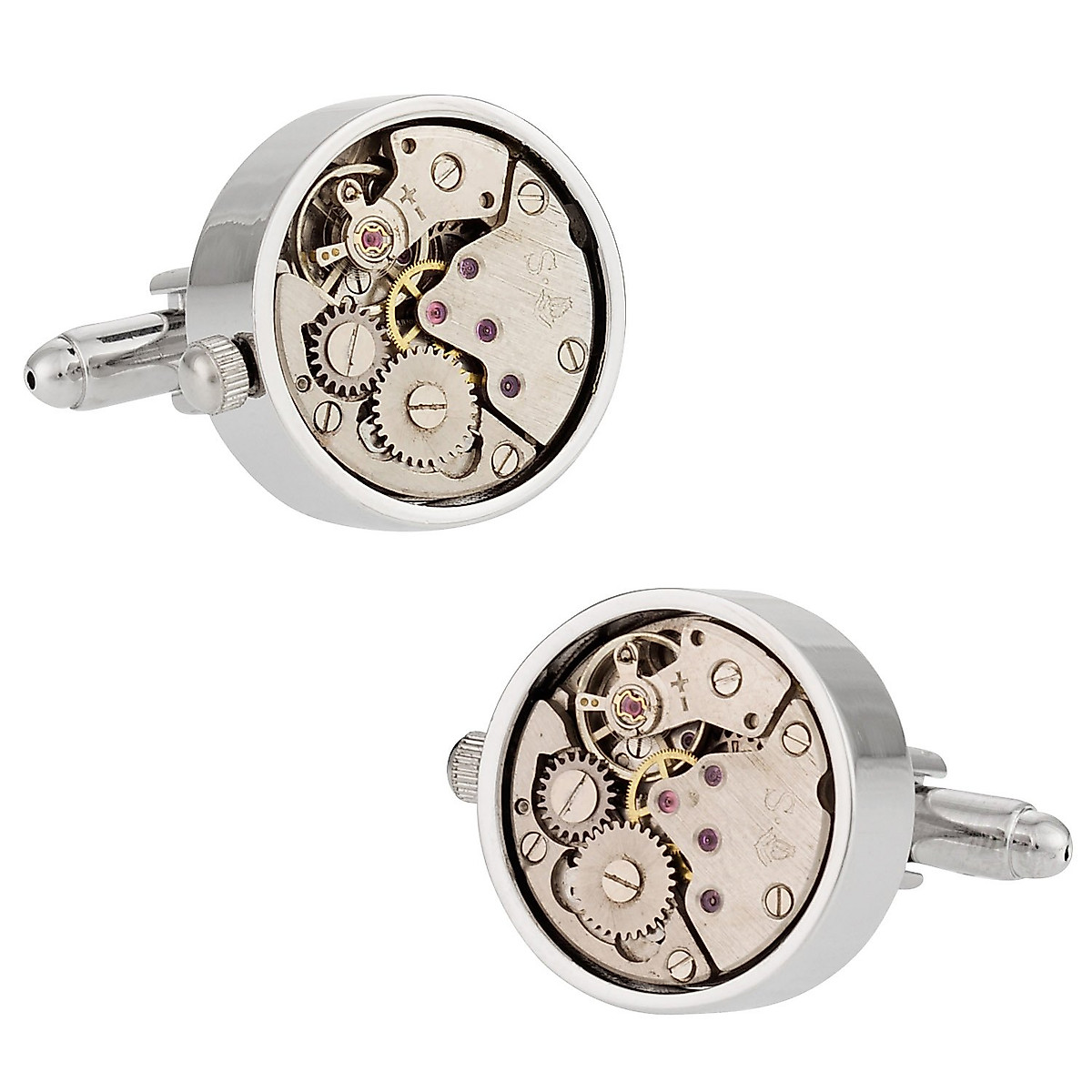 Working Watch Movement Steampunk Cufflinks with Glass Cover - Silver Clock Cuff Links Special Occasions Cufflinks Travel Box in with Travel Jewelry Presentation Box