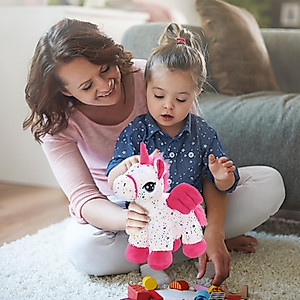 Unicorn Surprise Box Toy Set, Unicorn Stuffed Animal, Sticker Book with Reusable Stickers, Bonus Gifts, Plush & Toy Set for Girls Birthdays Parties Christmas Easter