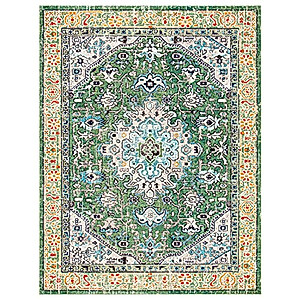 SAFAVIEH Madison Collection 8' x 10' Green / Turquoise MAD474Y Boho Distressed Medallion Non-Shedding Living Room Bedroom Dining Home Office Area Rug