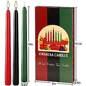 Set of 7 Kwanzaa Taper Candles, 3 Red, 3 Green, 1 Black Mishumaa Saba Candle Set, 10 Inch Dripless Tall Candle Stick for Kwanzaa, 7-7.5 Hour Burn Time