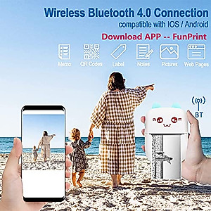 Portable Printer, Mini Pocket Wireless Bluetooth Thermal Printers with 6 Rolls Printing Paper for Android iOS Smartphone, BT Inkless Printing Gift for Label Receipt Photo Notes Study Home Office, Blue
