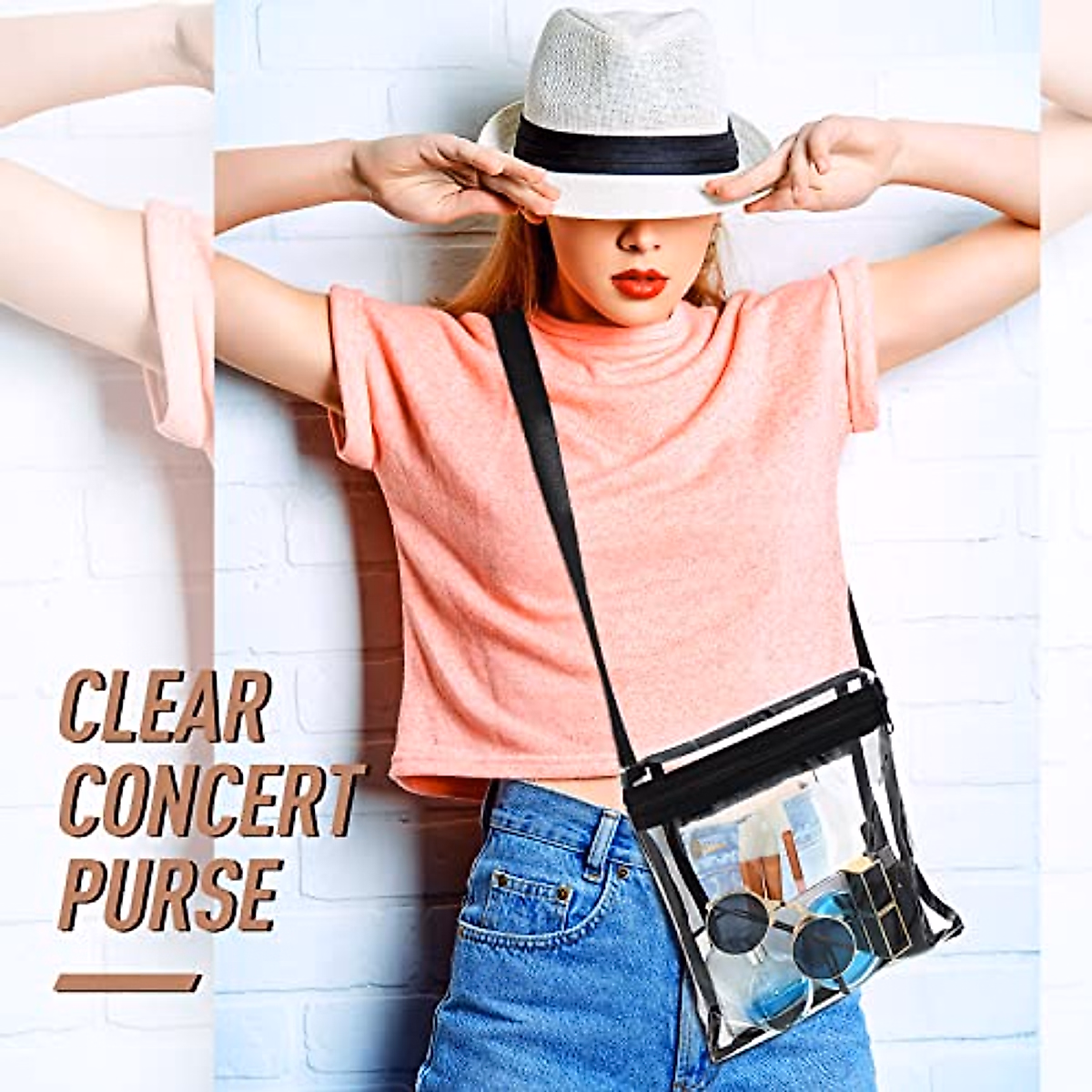 Frienda 2 Pieces Clear Stadium Approved Bag Clear Crossbody Bag with Inner Pocket and Adjustable Shoulder Strap Transparent Purse Bag for Concerts Sports Events