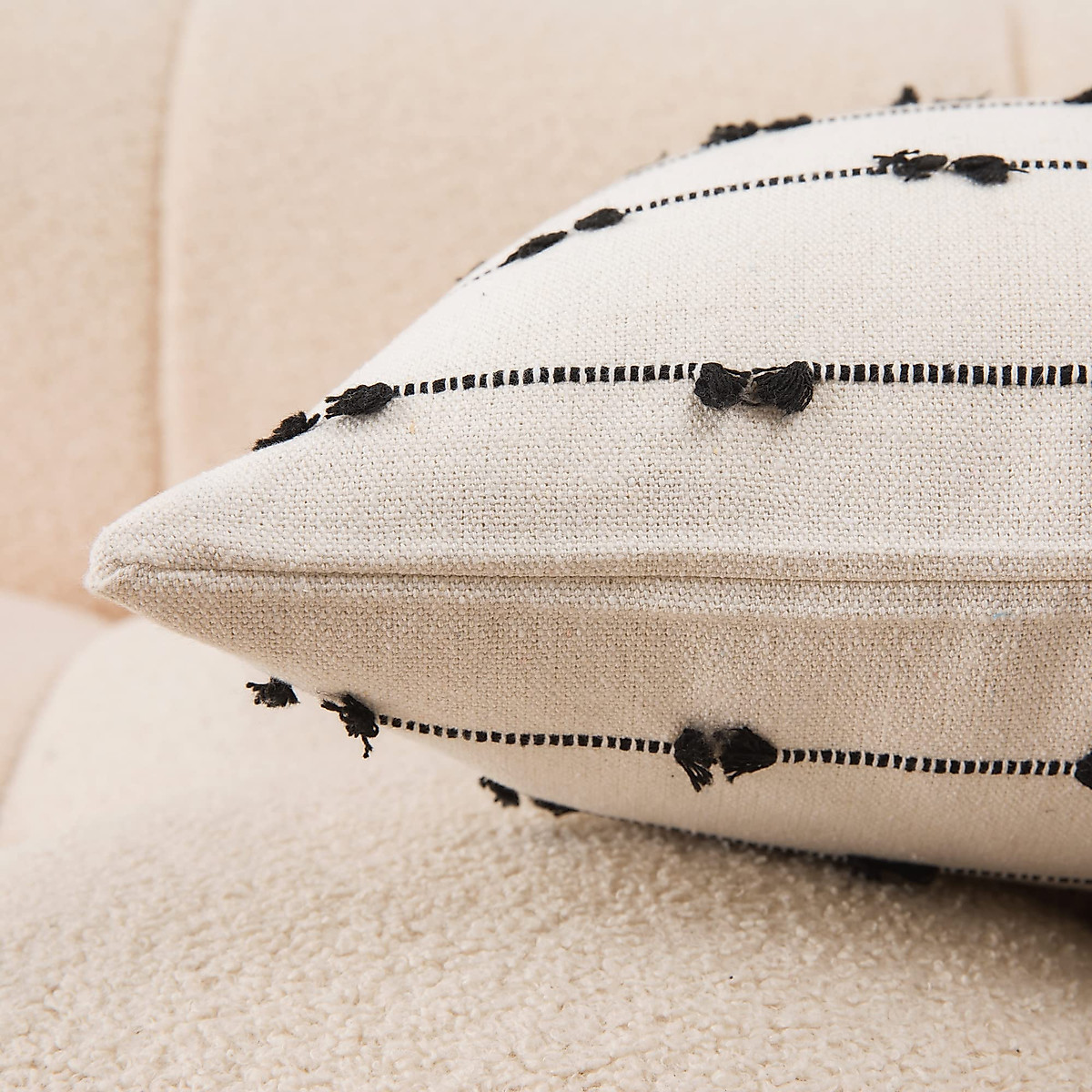 NiNi ALL Decorative Throw Pillow Covers Pack of 2 Boho Linen Throw Pillow Cases for Couch Modern Farmhouse 18x18 Inches Black Pillows Cover Bedroom Living Room Outdoor