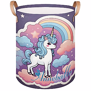 Custom Name Large Laundry Basket Cute Rainbow Unicorn Personalized Collapsible Waterproof Laundry Hamper Dirty Clothes Toys Storage Bin with Handles