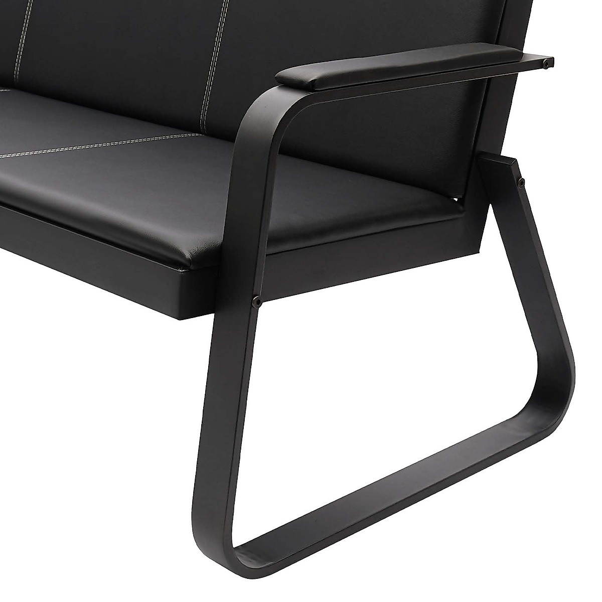 Office Reception Sofa Set, 3-Seat & 2PCS 1-Seat PU Leather Waiting Room Bench with Arms Executive Side Waiting Room Visitor Guest Chair Set for Airport Clinic Meeting Conference Room (Black)