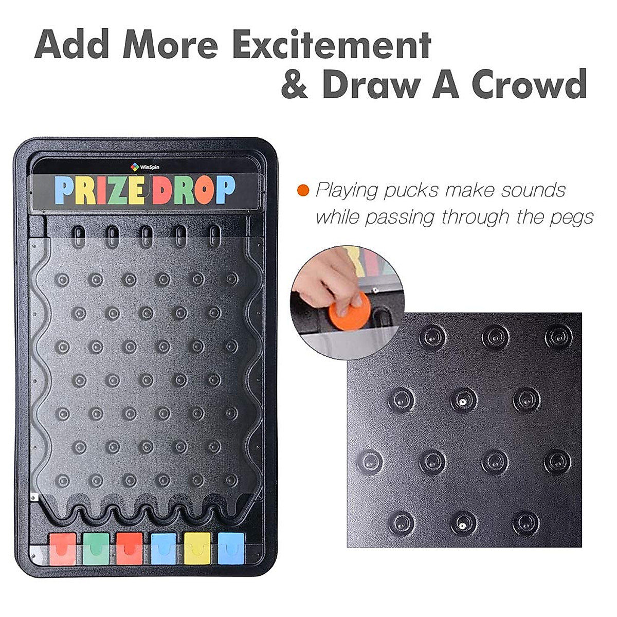 WinSpin 30" Prize Drop Board Foldable Stand Disk Drop Board Game Customizable 6 Slots with 10 Pucks for Carnival Tradeshow Party, (19"x30")