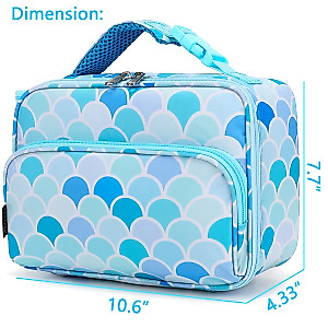 FlowFly Kids Lunch box with buckle Insulated Cooler Back to School Thermal Meal Tote Kit for Girls, Boys (Mermaid)