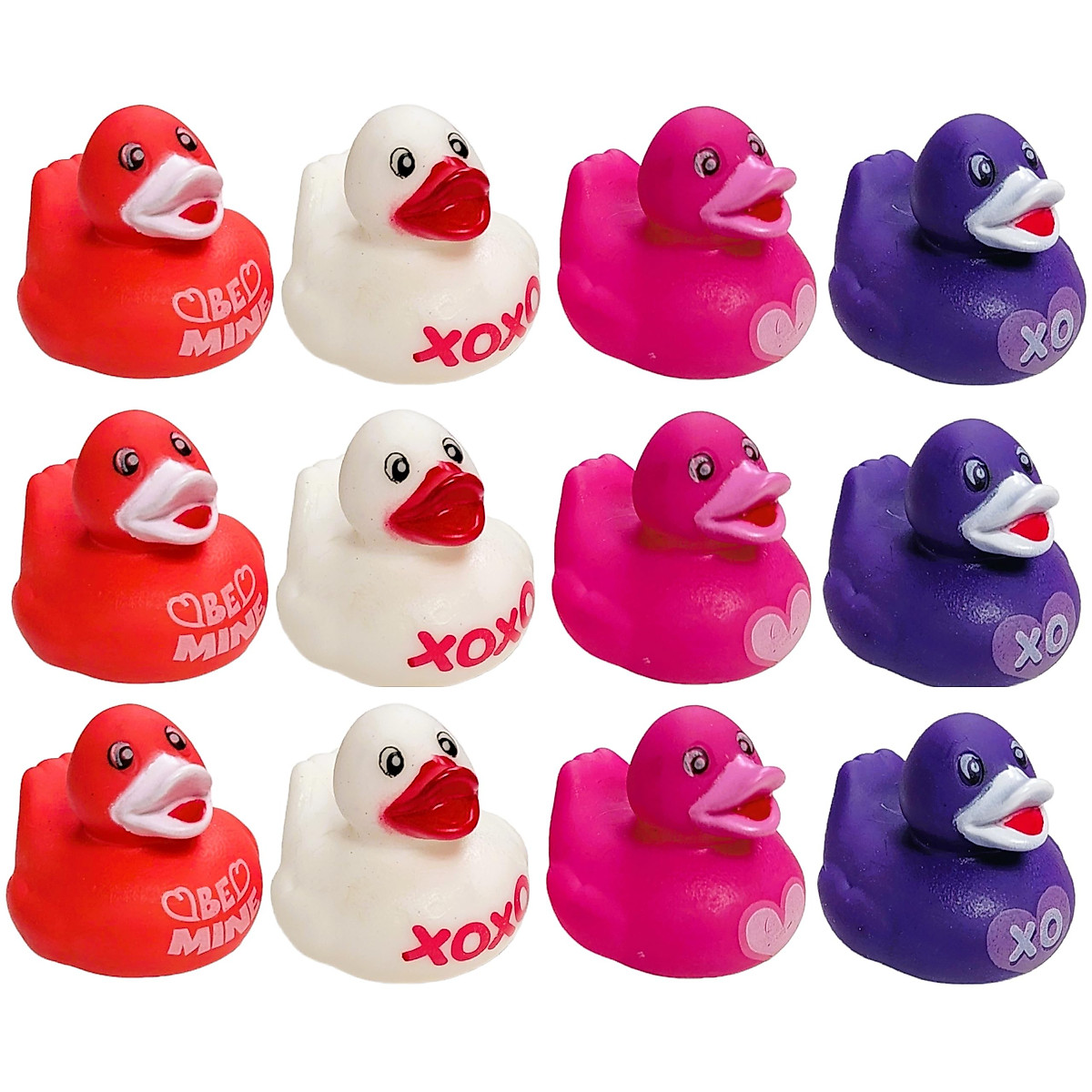 Cool Valentine's Day Holiday Rubber I Love You XO Be Mine Ducks (2") Standard Size. White, Red, Pink and Purple. (12 Pack) Cute Duck Bath Tub Pool Toys. (Valentine's Day Rubber Ducks)