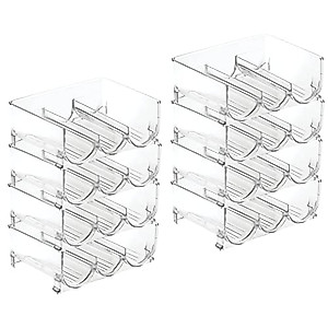 mDesign Stackable Plastic 3 Bottle Refrigerator Wine Rack - Kitchen Storage Organizer for Champagne, Wine or Water Bottles - Stacking Wine Organizer for Fridge - Ligne Collection - 8 Pack - Clear