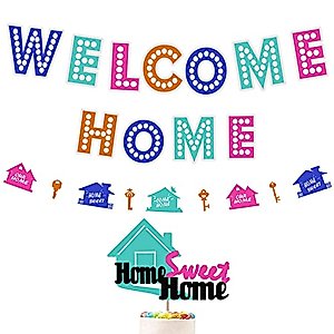 ReadiGo Raibow Colorful Welcome Home Banner & Home Sweet Home Cake Topper Party Decorations, for Welcome Back Baby Shower,Homecoming,Family Reunion,New Home House Warming,Back Home After Trip/Travel