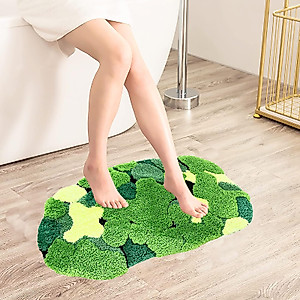 UKELER Cute Moss Bath Rug Shaggy Plush Washable Green Moss Bath Mat for Bathroom Non Slip Absorbent Bathroom Rugs for Shower, Tub, Sink, Toilet, Entry Way, 31''×20''
