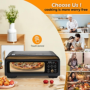 Upgrade Electric Pizza Oven with 800°F Make Pizza in Minutes, 12” Portable Countertop Versatile Pizza Oven for Indoor & Outdoor, Classic Black Stove is Suitable for Home and Commercial