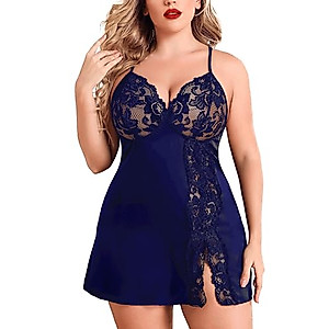 Avidlove Teddy Chemise Comfy Floral Lace Lingerie Teddy Nightwear Navy Blue 16W