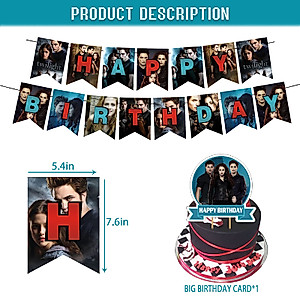 The Twilight Saga Theme Birthday Party Decorations,The Twilight Saga Party Supply Set for Kids with 1 Happy Birthday Banner , 12 Cupcake Toppers,50 Stickers ,18 Balloons for Party Decorations
