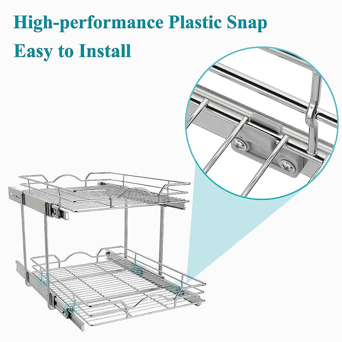 OCG 2 Tier Pull Out Cabinet Organizer (17" W x 18" D), Pull Out Drawers for Kitchen Cabinets, Pull Out Shelves for Base Cabinet Organization in Kitchen Bathroom Pantry, Chrome Finish