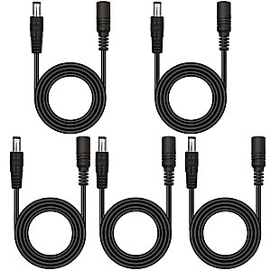 DaFuRui 5Pcs Male to Female DC Extension Cable 3.3ft/1Meter, 5.5mm x 2.1mm Extension Cord DC Plugs Extension Cable 12V Led Extension Cable for CCTV Security Camera and 5~24VDC LED Light Strips