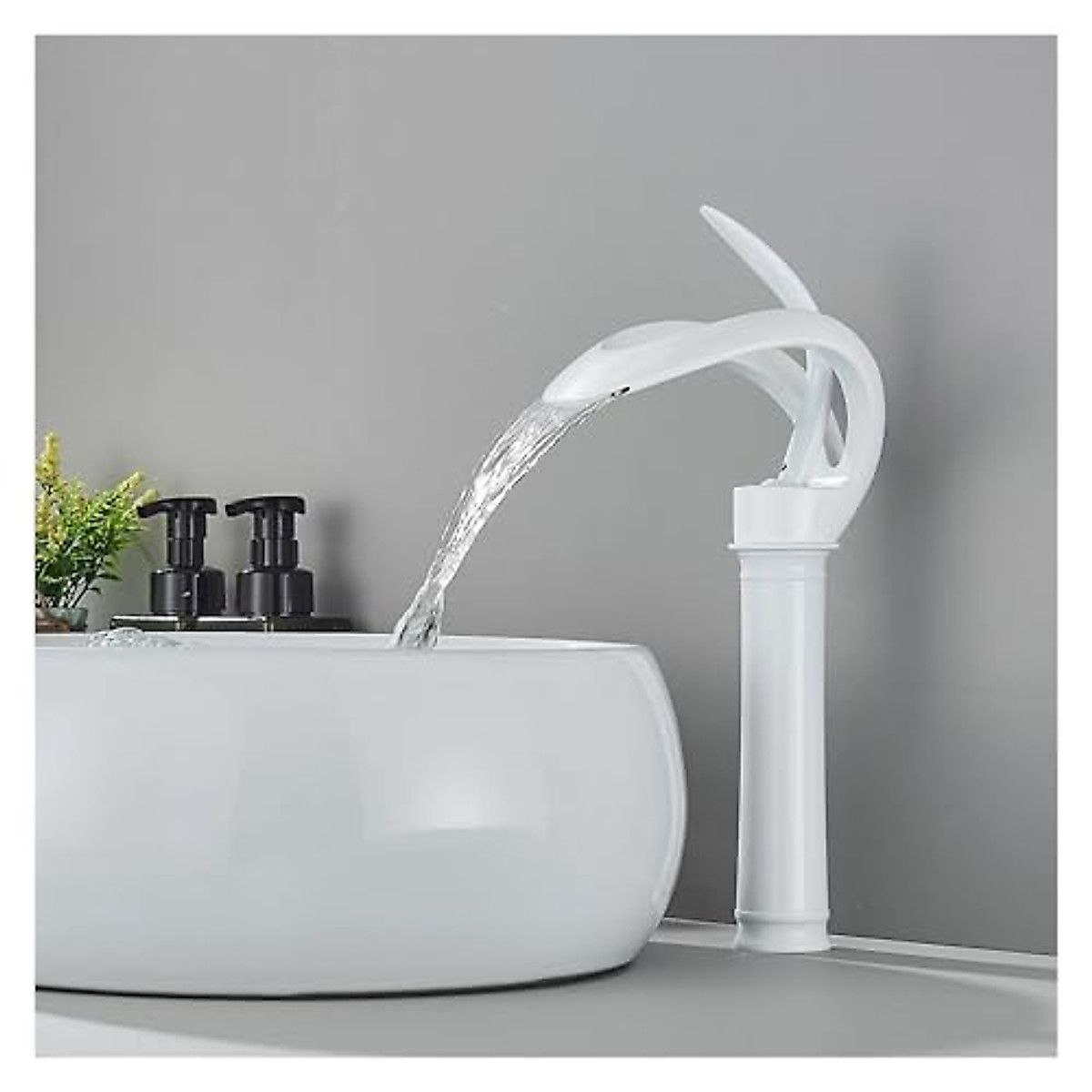 Uythner Waterfall Basin Faucet Single Handle Deck Mounted Basin Tap Brass Bath Hot Cold Water Mixer Vanity Tap(Gold Short)