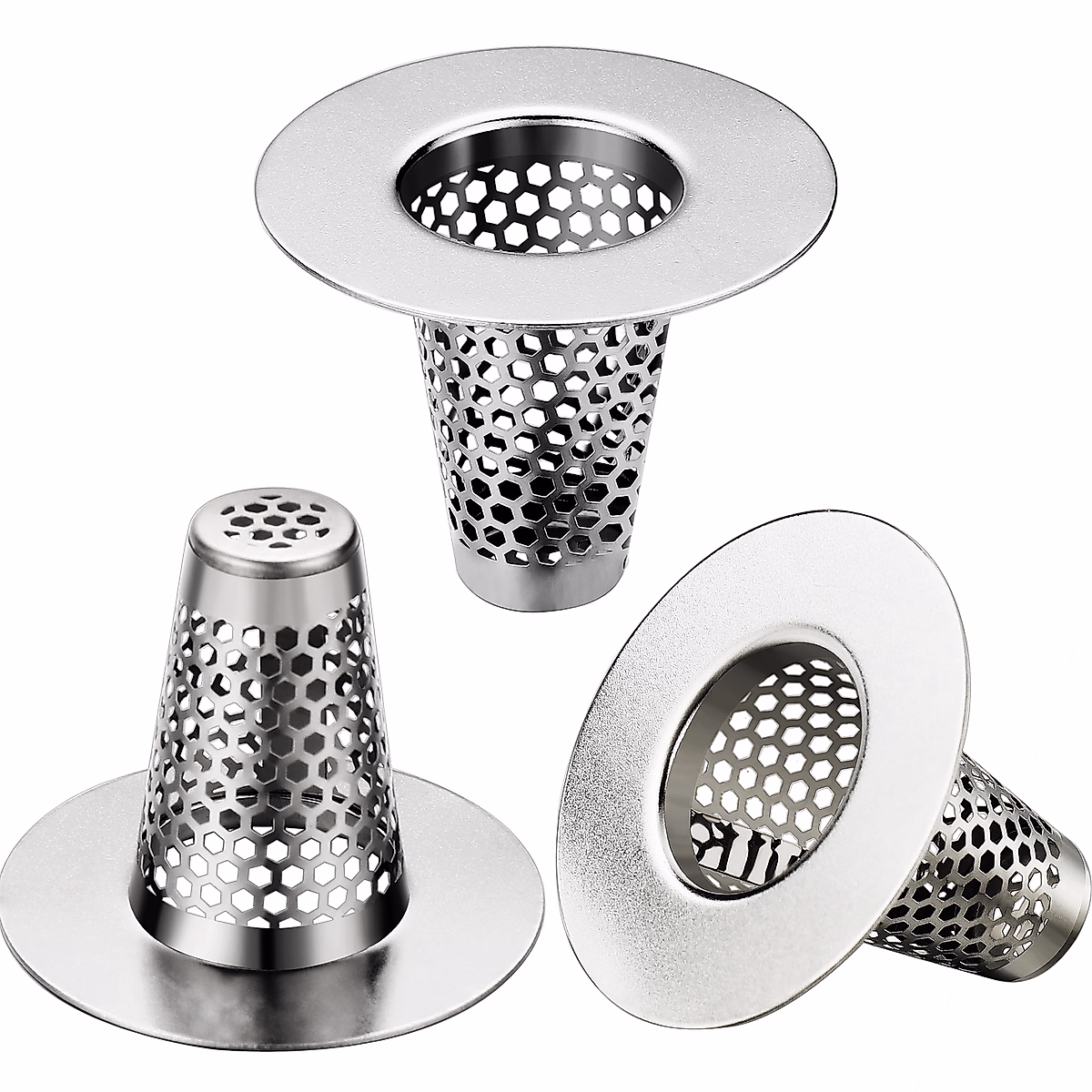 3PCS Bathroom Sink Drain Strainers for 1"-1.6" Depth Than 1.6" Drain Hole,Stainless Steel Bathroom Sink Drain Hair Catcher for Laundry, Utility, RV Sink.Small Conical Bathroom Sink Strainer Basket
