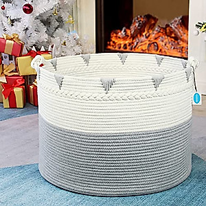 Casaphoria XXXXLarge Cotton Rope Blanket Basket 22in x 22in x 16in Woven Laundry Hamper Laundry Baskets Storage Basket for Towel, Diaper, Laundry Basket（pack of 1）, Gray (MB2021046)