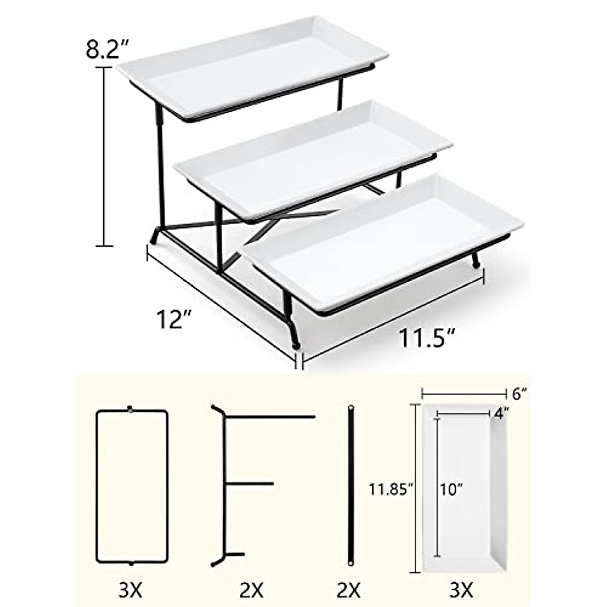 Yedio 3 Tier Serving Tray Set Porcelain Tiered Serving Trays Platters, Collapsible Sturdier Stand with Stable Cross Bars, 12 Inch Three Layer Serving for Party Entertaining Food Display Fruit Dessert