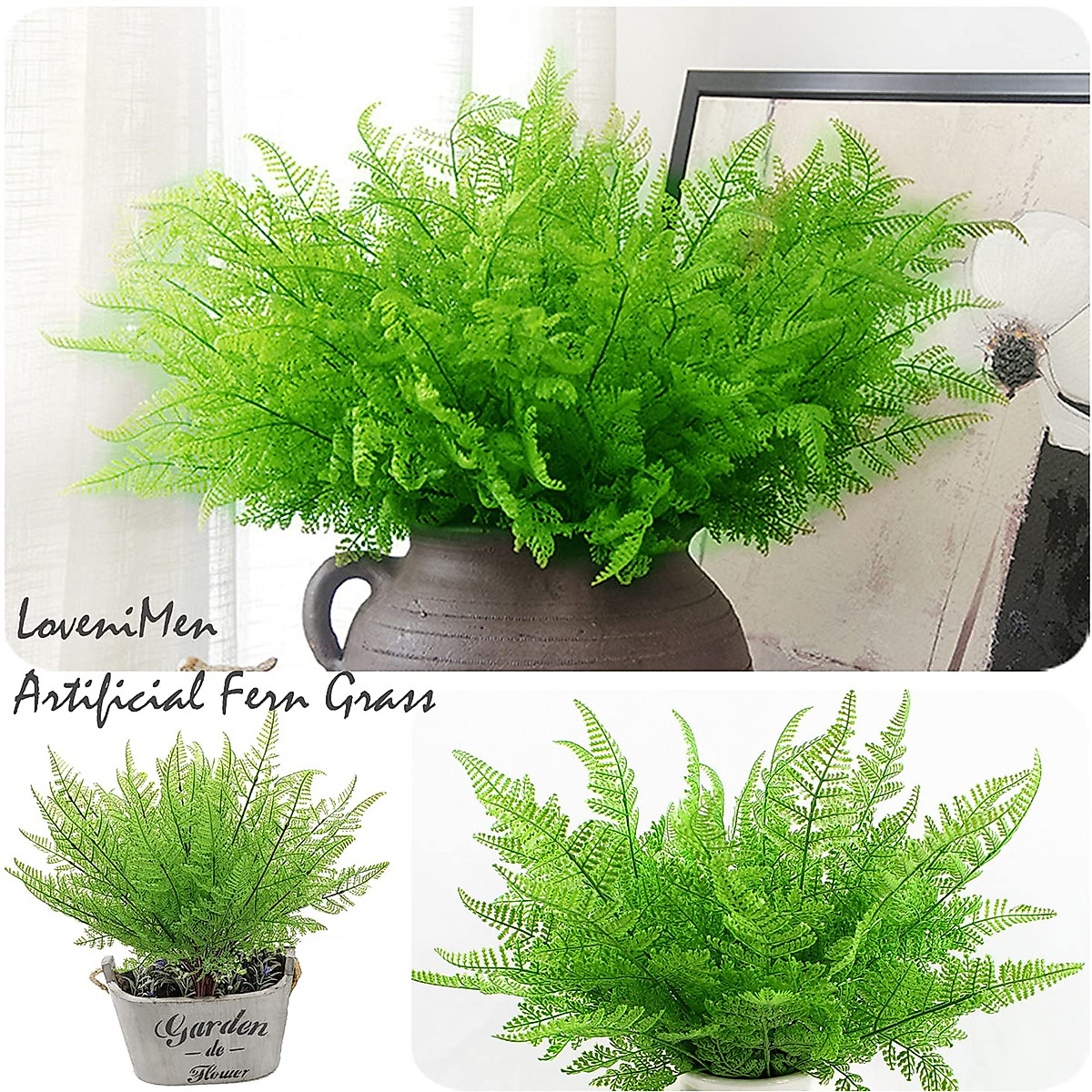 LOVENIMEN Artificial Fern Leaves Plants, Plastic Shrubs Grass Fake Bushes 2pcs, Outdoor Indoor Greenery Home Garden Décor Verandah Planting Filler Table Centerpieces Arrangements DIY Decoration