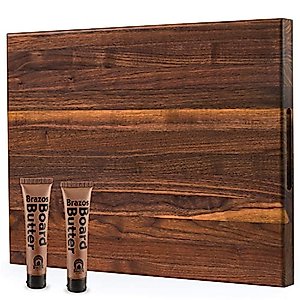 Brazos Home Dark Walnut Wood Cutting Board for Kitchen, Butcher Block, Chopping Board, Wood Cheese Board, Unseasoned, Includes Brazos Board Butter, Charcuterie Board, Meat Cutting Board, 20x15, XL