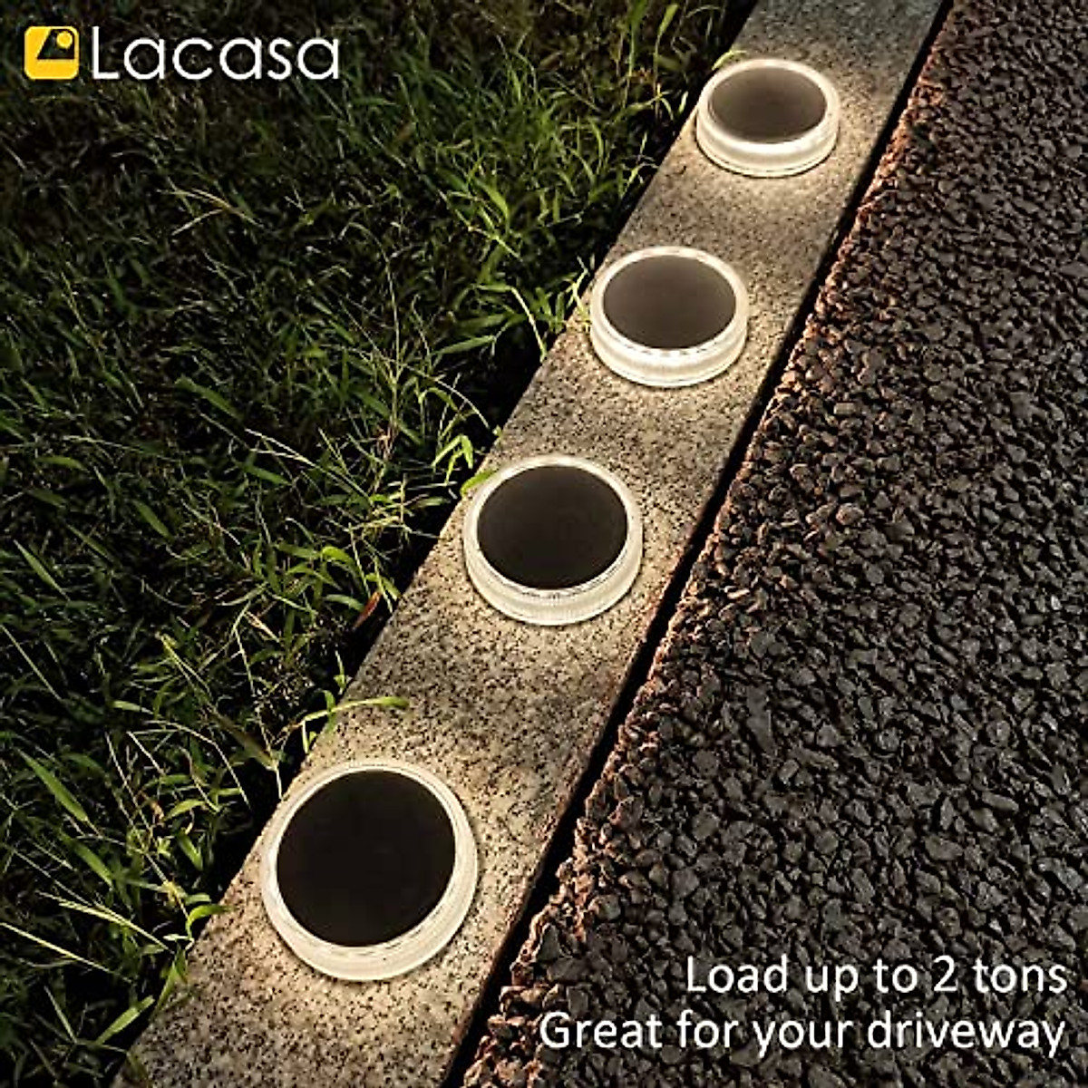 Lacasa Solar Deck Lights, 4 Pack 30LM Outdoor Solar Powered Step Lights, LED Dock Lights Natural White 4000K Light up All Night IP68 Waterproof Auto ON/Off for Garden Stairs Driveway Pathway Lighting