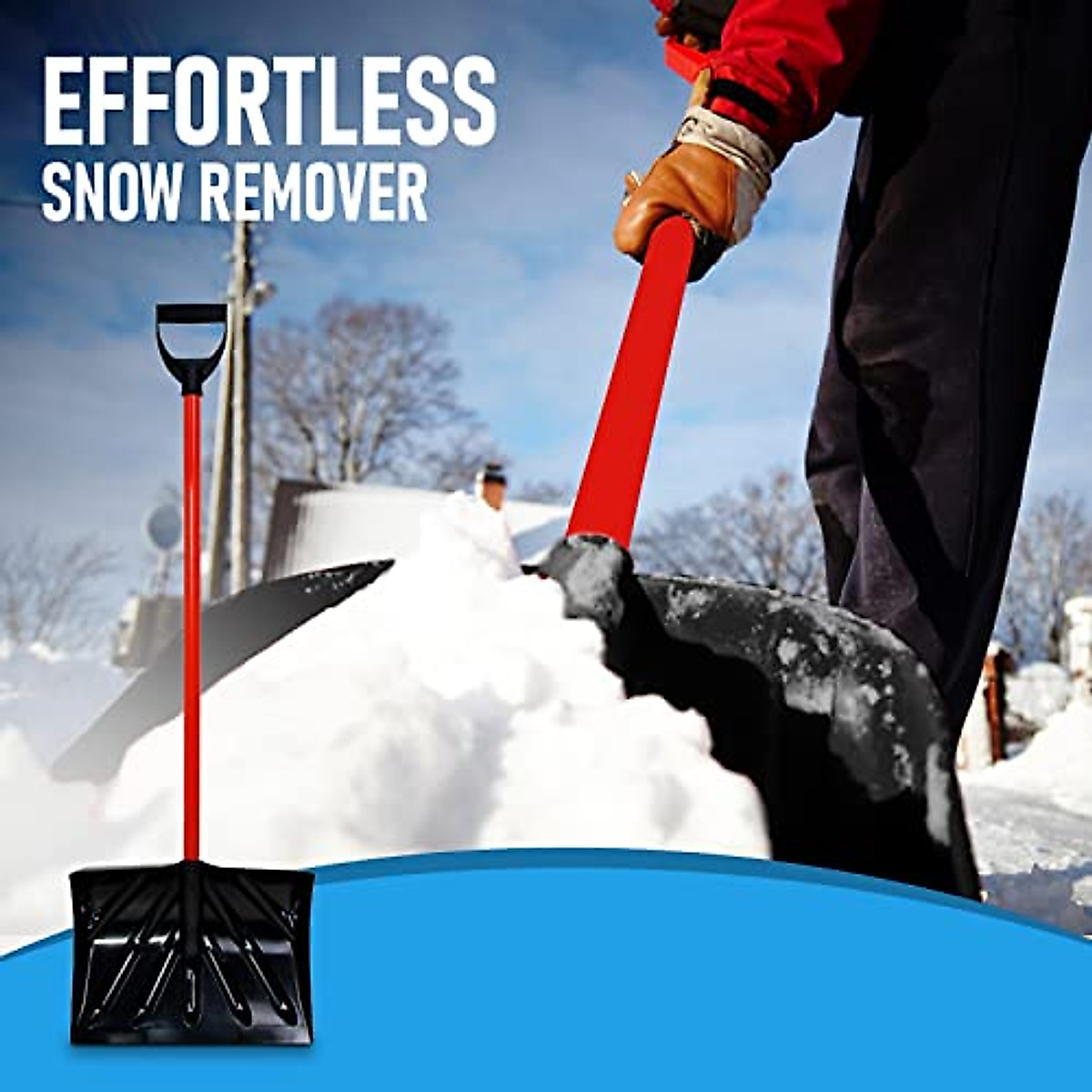 True Temper 36 Inch Snow Shovel - D Grip with Long Handle-Heavy Duty Snow Shovel-Ergonomic Snow Shovel - Snow Shovel for Driveway-Snow Pusher-Available with Premium Quality Centaurus AZ Gloves