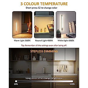 DUSKTEC Motion Sensor Light Indoor Under Cabinet Lighting Wireless 3 Color Dimmable Rechargeable Detachable Battery Operated Magnetic Closet Lights for Kitchen Counter Wardrobe Stairway