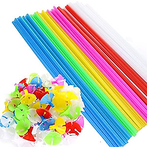 GIFTEXPRESS 120pcs 12" Balloon Sticks Assorted Colors, Plastic Balloon Holders and Cups for Christmas, New Year, Birthday Party, Wedding, Anniversary Decorations