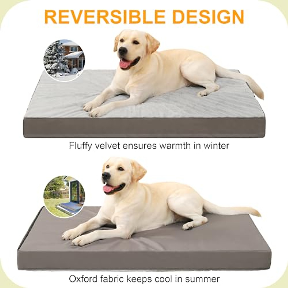 KSIIA Orthopedic Dog Bed, Waterproof, 41 x 27 Inch, Gray, Deluxe Plush, Removable Cover, Durable Zipper, Orthopedic Foam, 3-Inch Thick, For Dogs Up to 80lbs