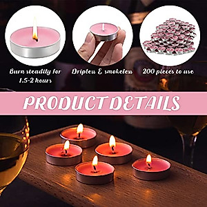 200 Pcs Tea Lights Candles Smokeless Tealight Candles Mini Tealight Candles Dripless Candles Bulk for Dinner Party Home Decoration Wedding Centerpiece Birthday Valentine's Day (Pink)