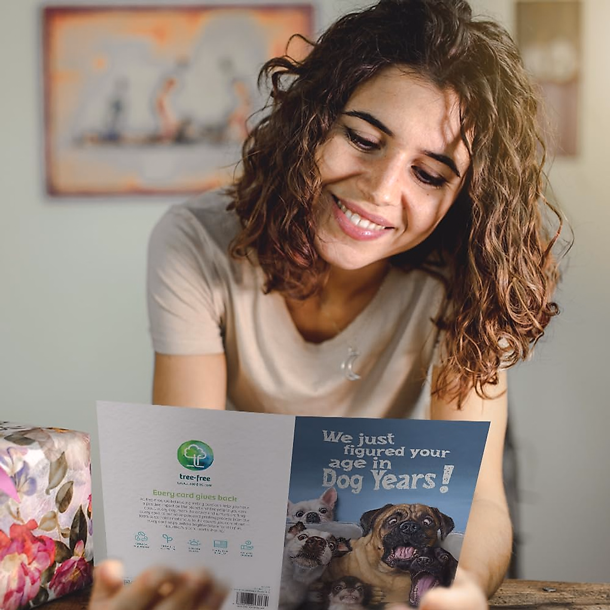 Tree-Free Greetings - Humorous Birthday Cards - Artful Designs - 1 Card + Matching Envelopes - Made in USA - 100% Recycled Paper - 5"x7" - Dog Years (GO61211)