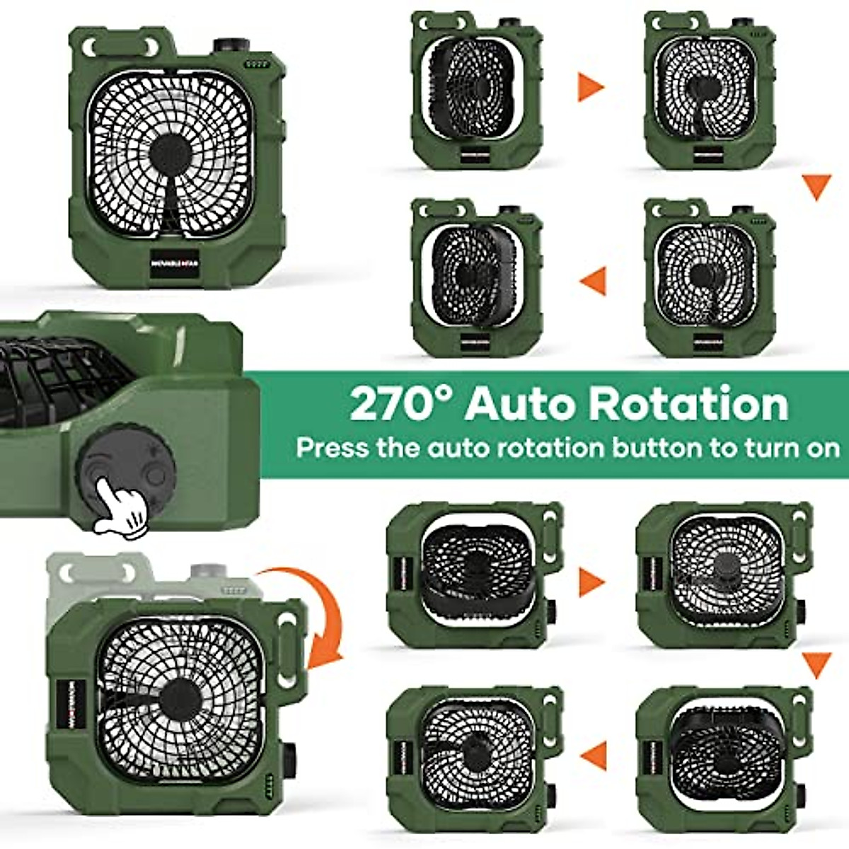 Locamp Oscillating Camping Fan, Battery Operated Fan with 10400 mAh USB Rechargeable Battery, Camping Fan with LED Camping Light