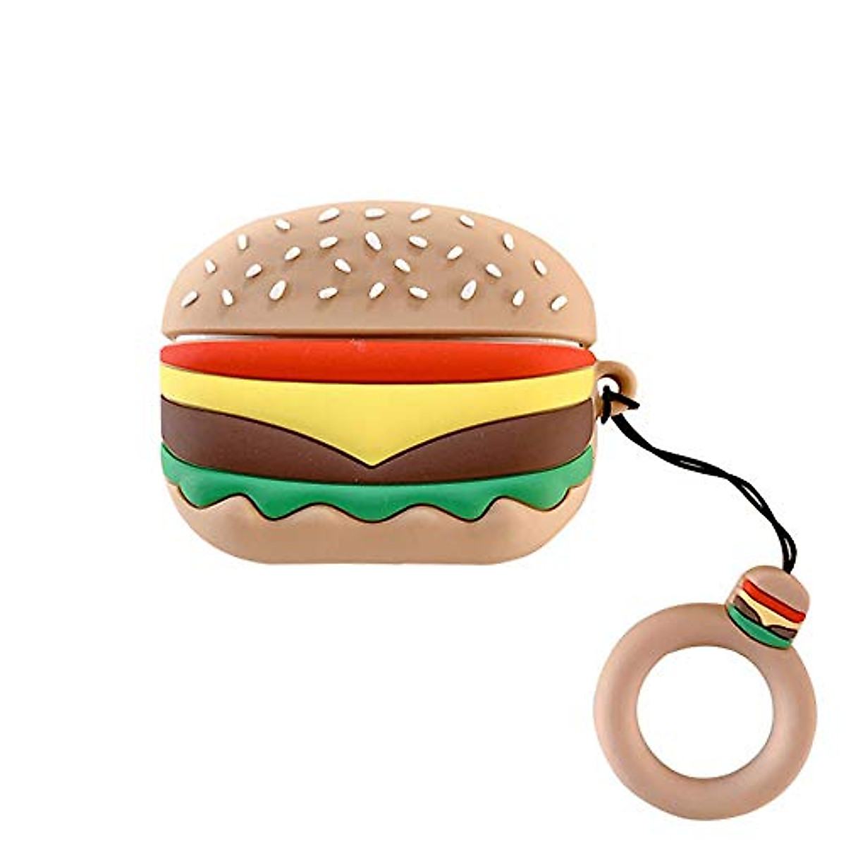 BONTOUJOUR AirPods Pro Case, Creative Fun Food Potato Chips Hamburger Shape Matte Surface TPU Silicone Cover Protective Skin for Apple AirPods Pro +Ring Lanyard -Hamburger