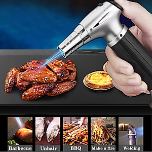 ibforcty Butane Torch, Refillable Culinary Cooking Torch Kitchen Blow Torch Lighter with Safety Lock Adjustable and Lock Flame (Butane Gas not Included) (Blue+Red)